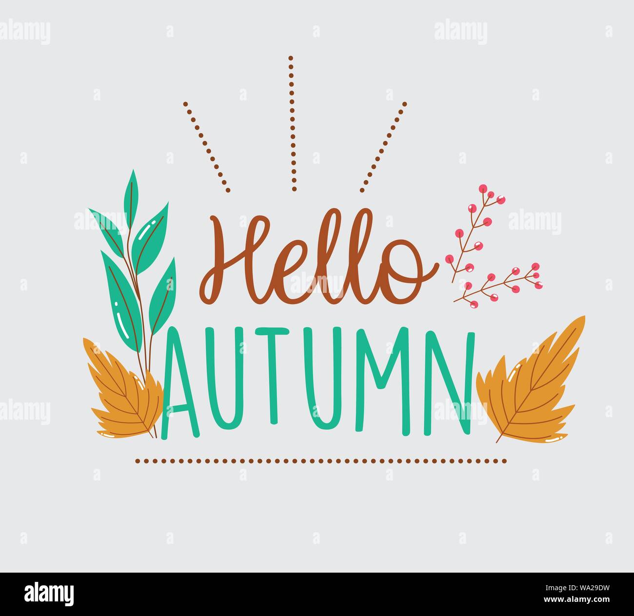 foliage leaves hello autumn season lettering vector illustration Stock ...