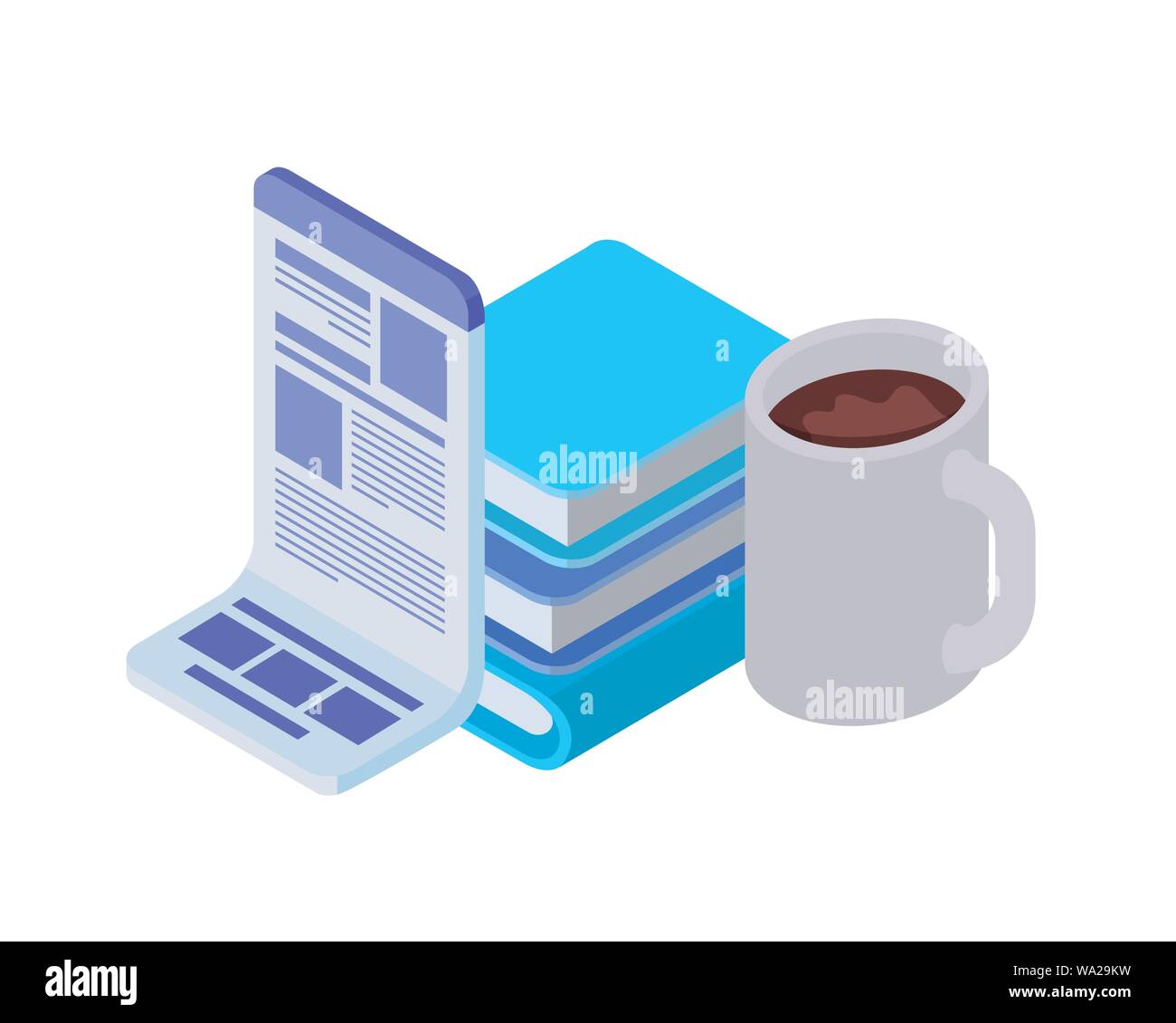 stack of books with office objects on white background Stock Vector ...
