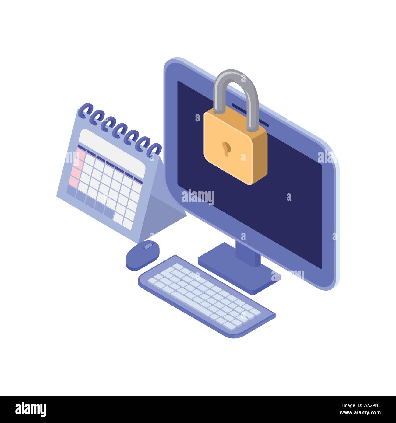 desktop computer screen with security padlock on white background Stock ...