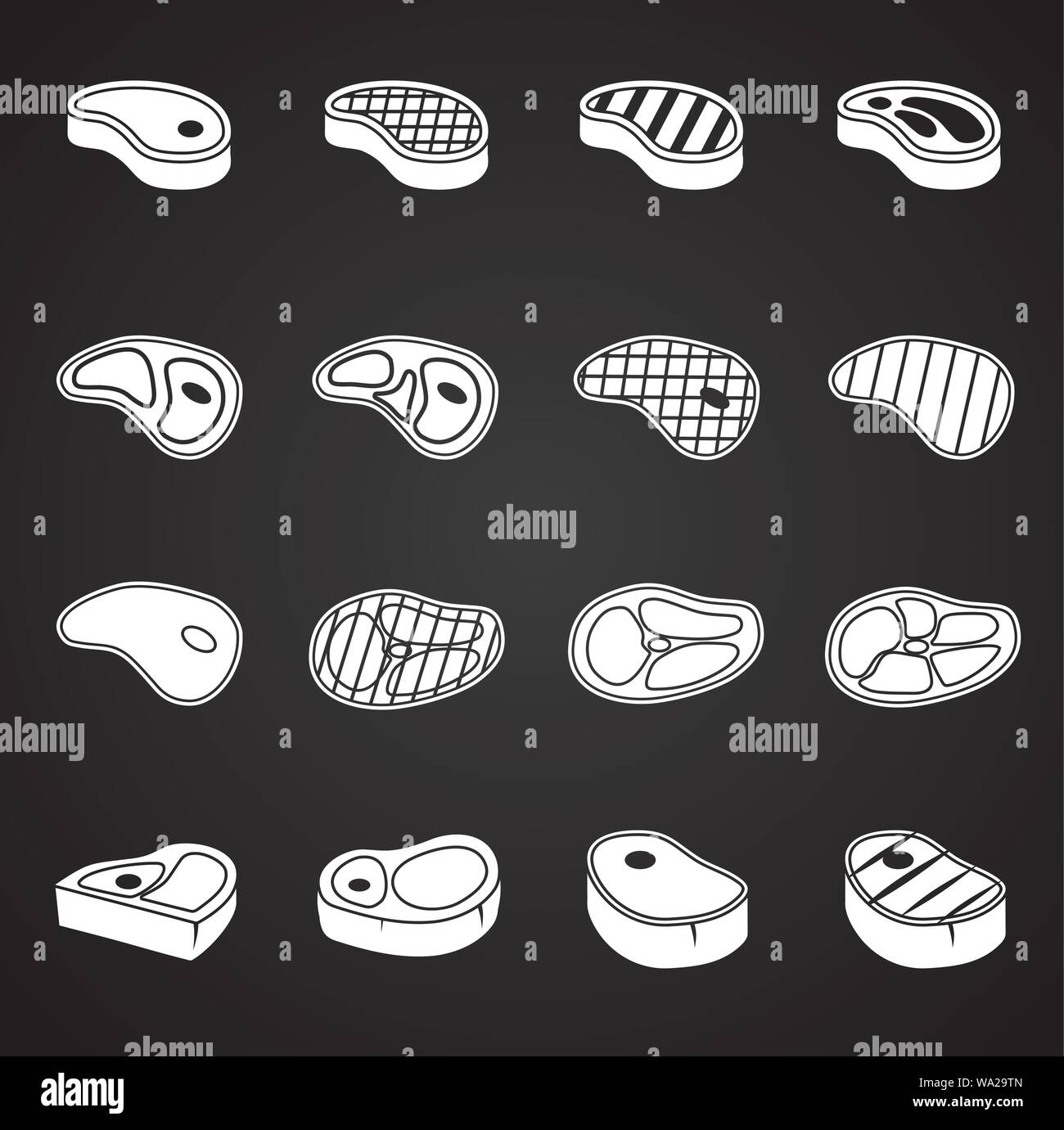 Steak related icons set on background for graphic and web design ...