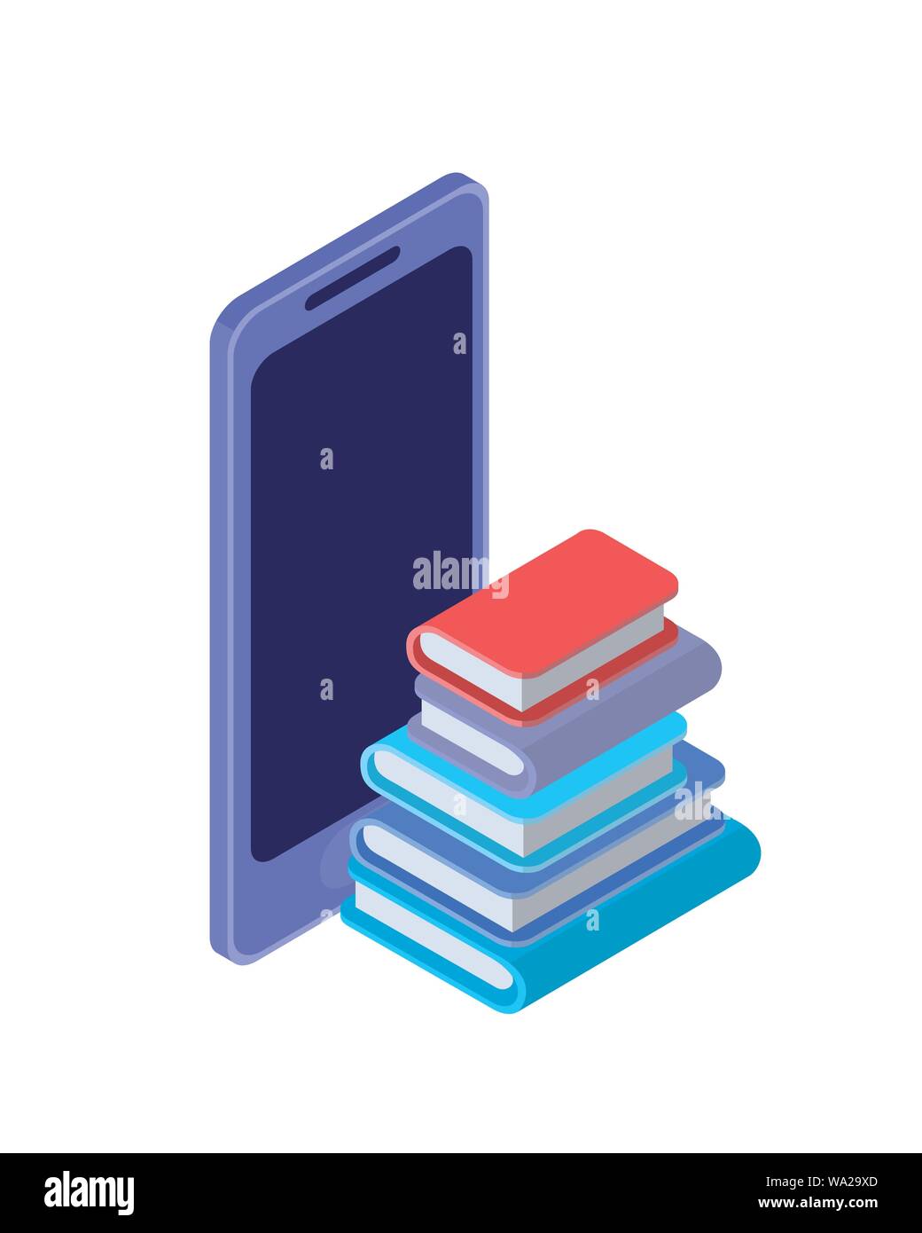 smartphone screen with stack books white background Stock Vector Image ...