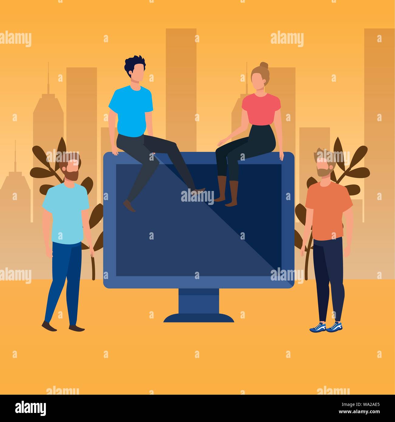 group of people with desktop characters Stock Vector Image & Art - Alamy
