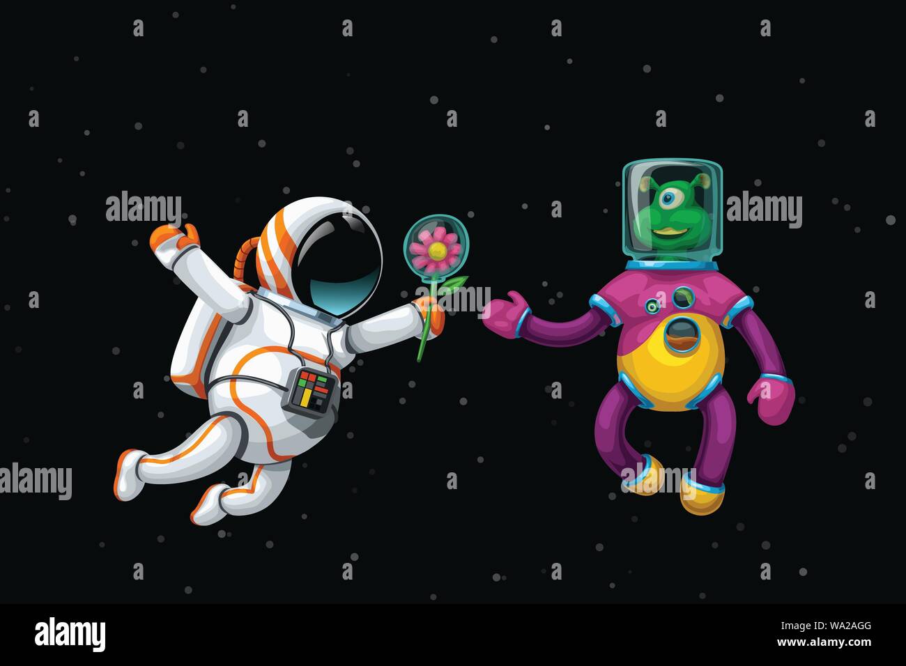 astronaut and alien in space Stock Vector Image & Art - Alamy