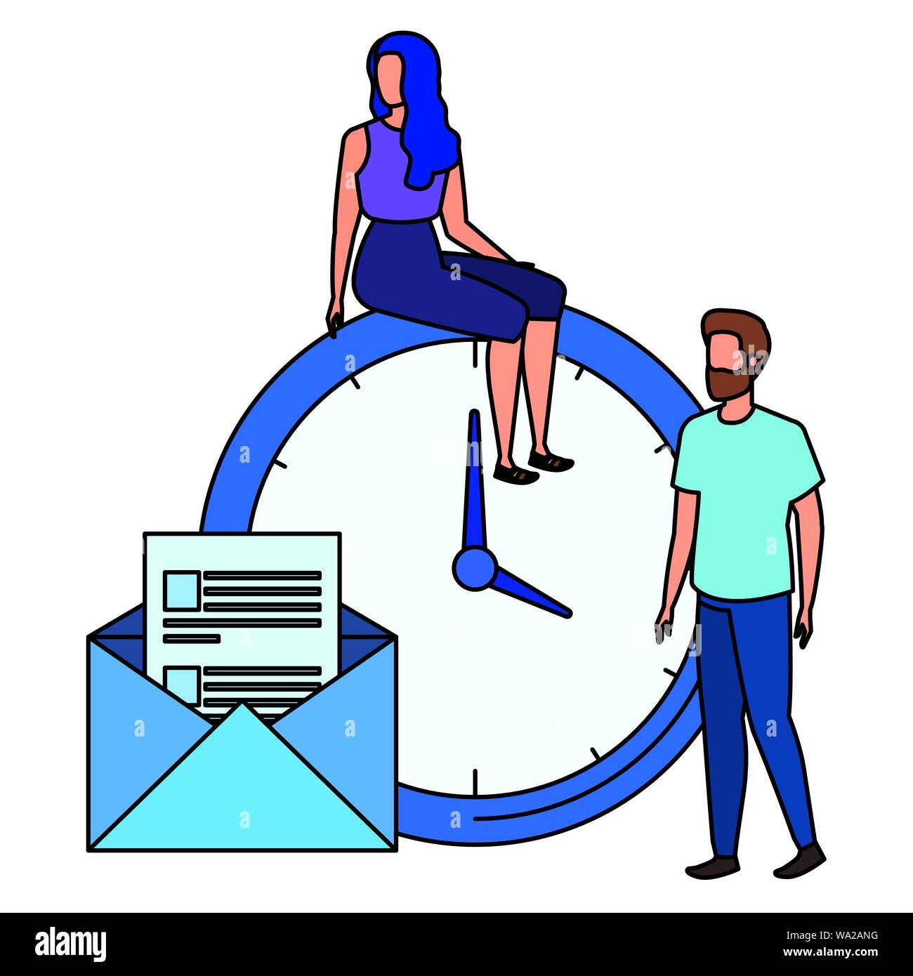 young couple with time clock characters Stock Vector Image & Art - Alamy