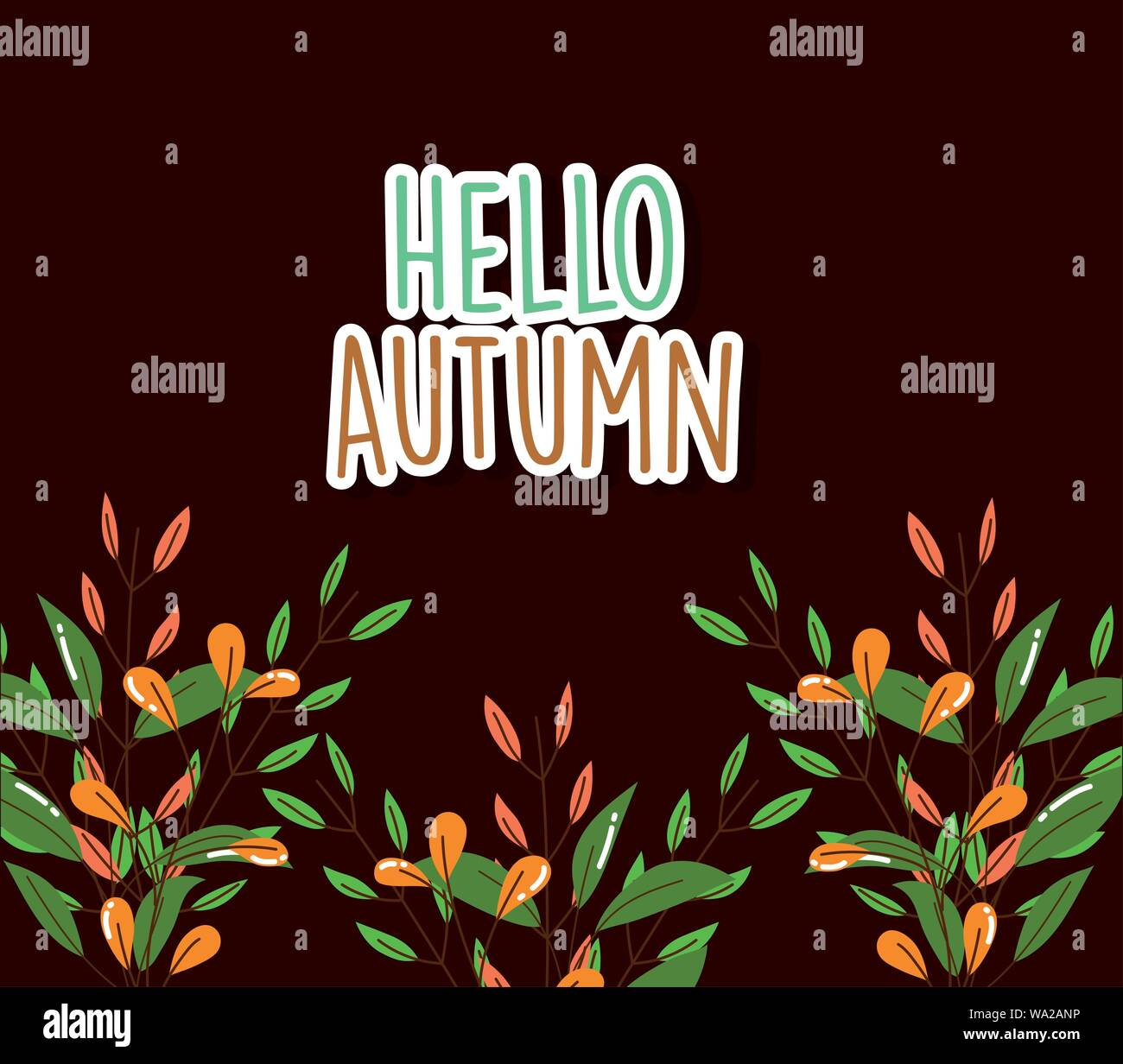 foliage leaves hello autumn season lettering vector illustration Stock ...
