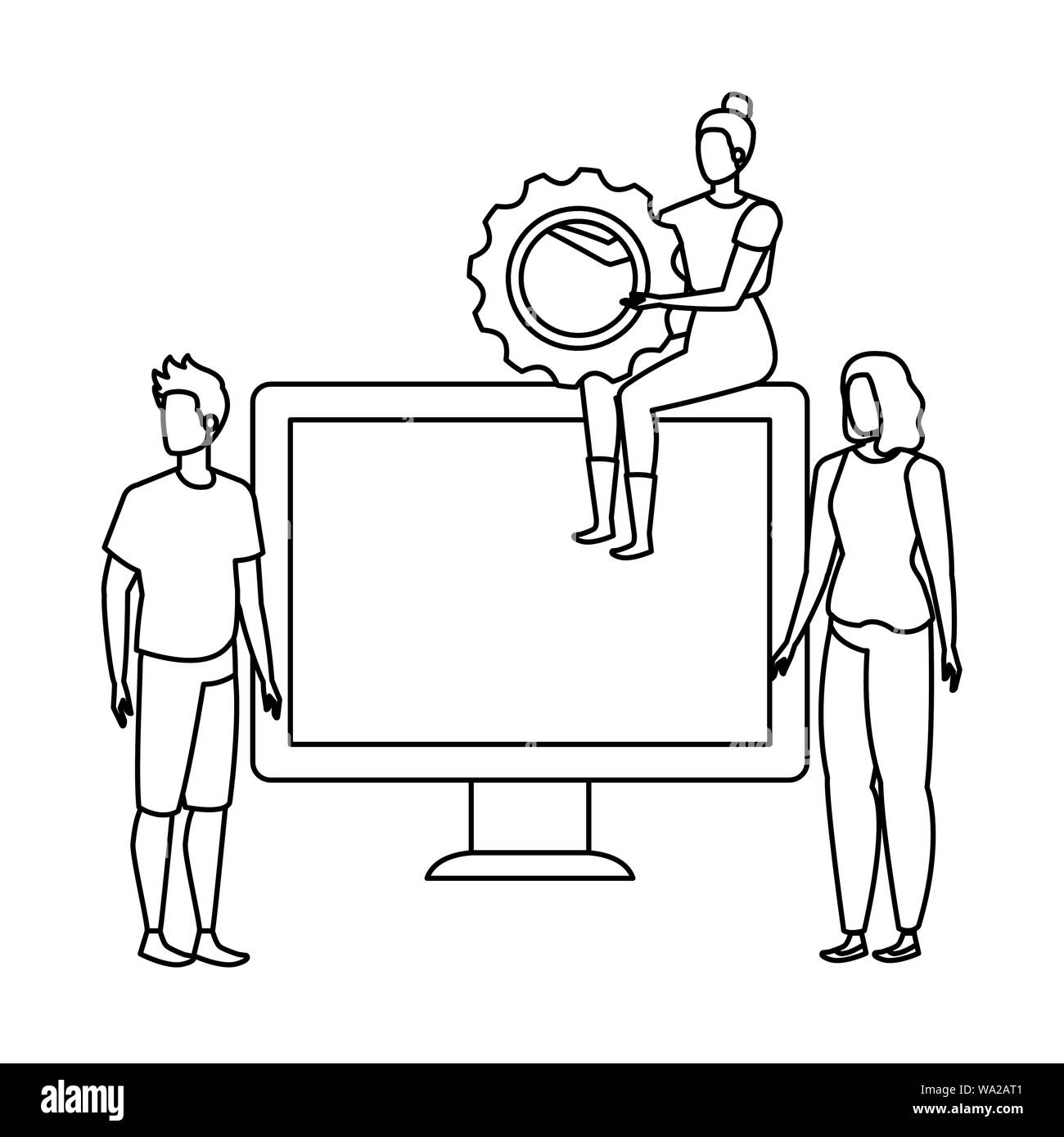 group of people with desktop computer Stock Vector Image & Art - Alamy