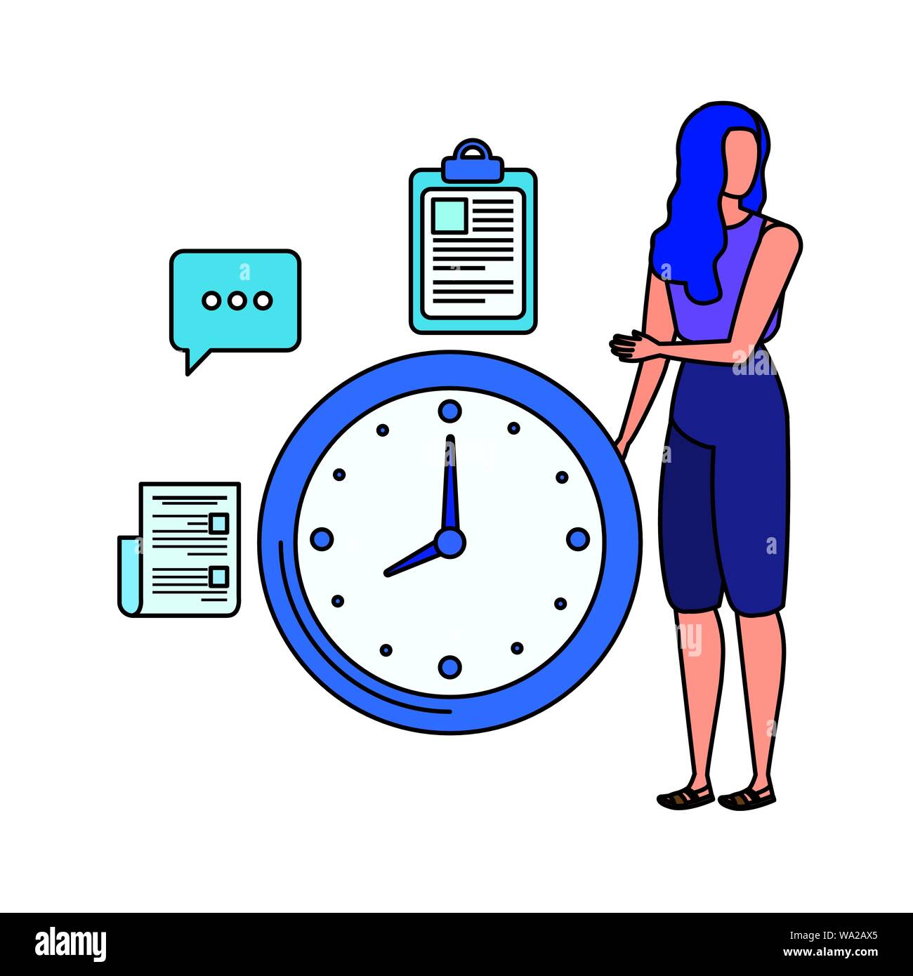 young woman with time clock character Stock Vector Image & Art - Alamy