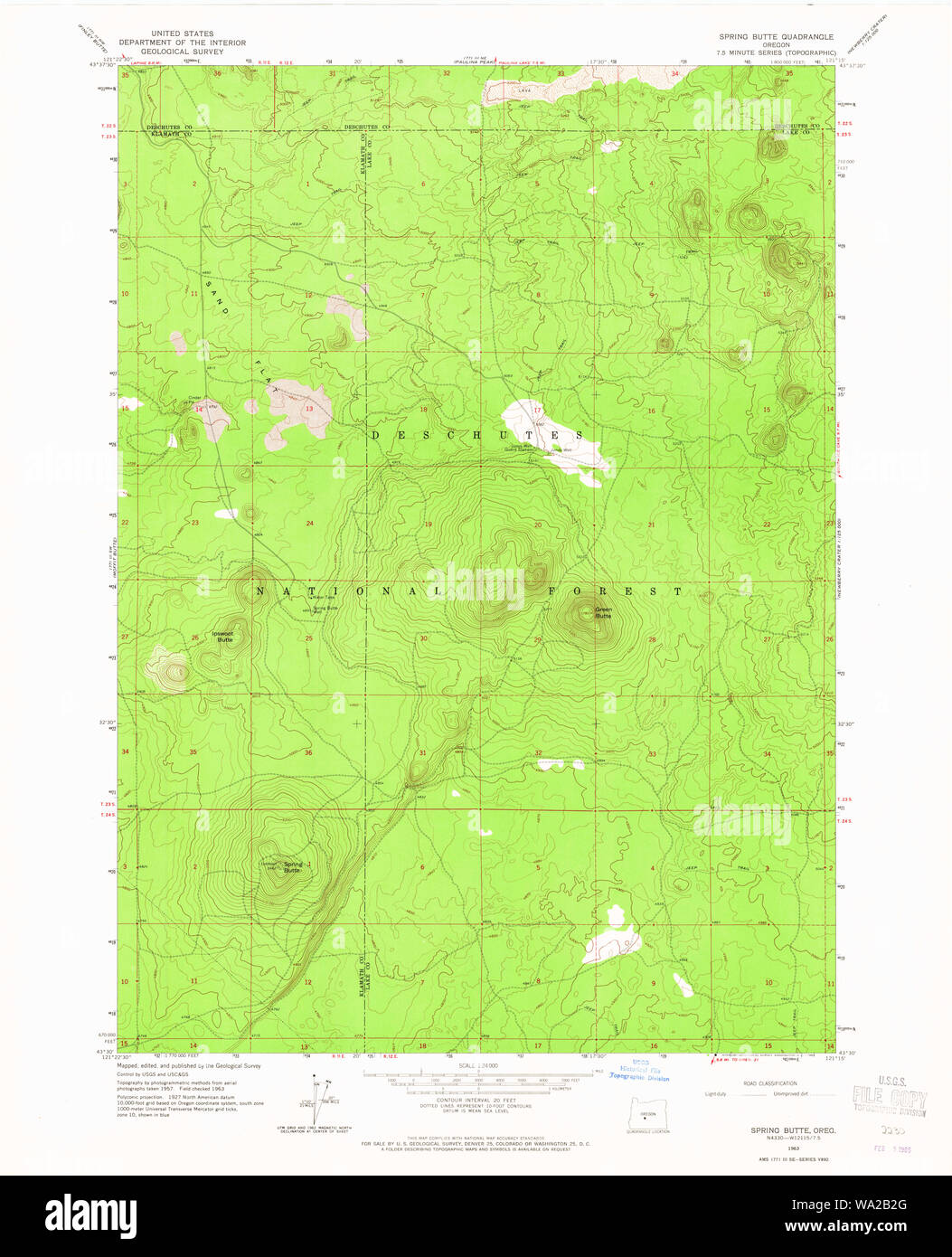 USGS Topo Map Oregon Spring Butte 281588 1963 24000 Restoration Stock ...