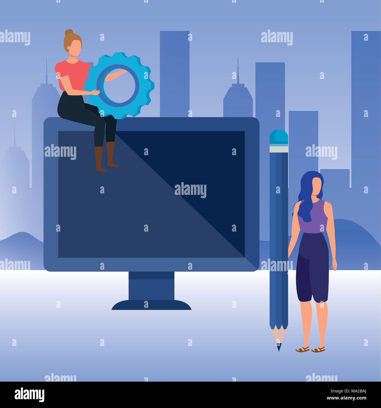 young women with desktop characters Stock Vector Image & Art - Alamy