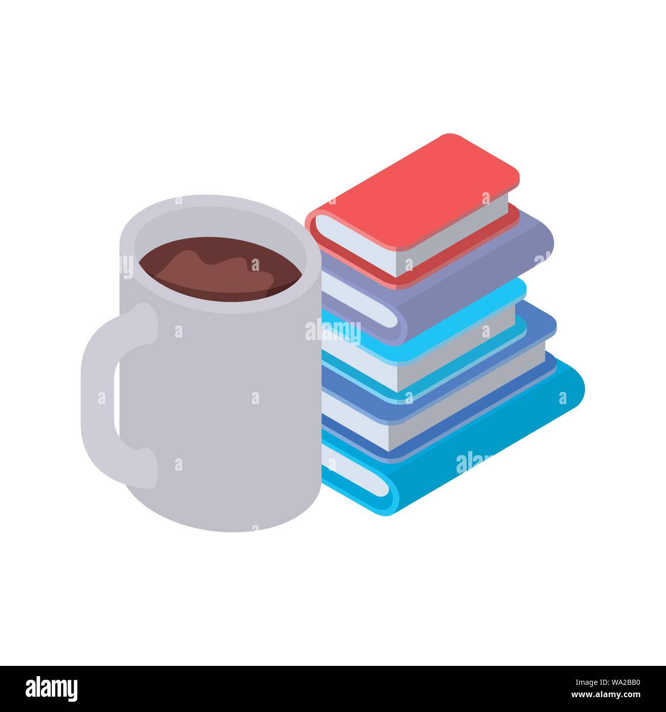 stack of books with cup of coffee on white background Stock Vector ...