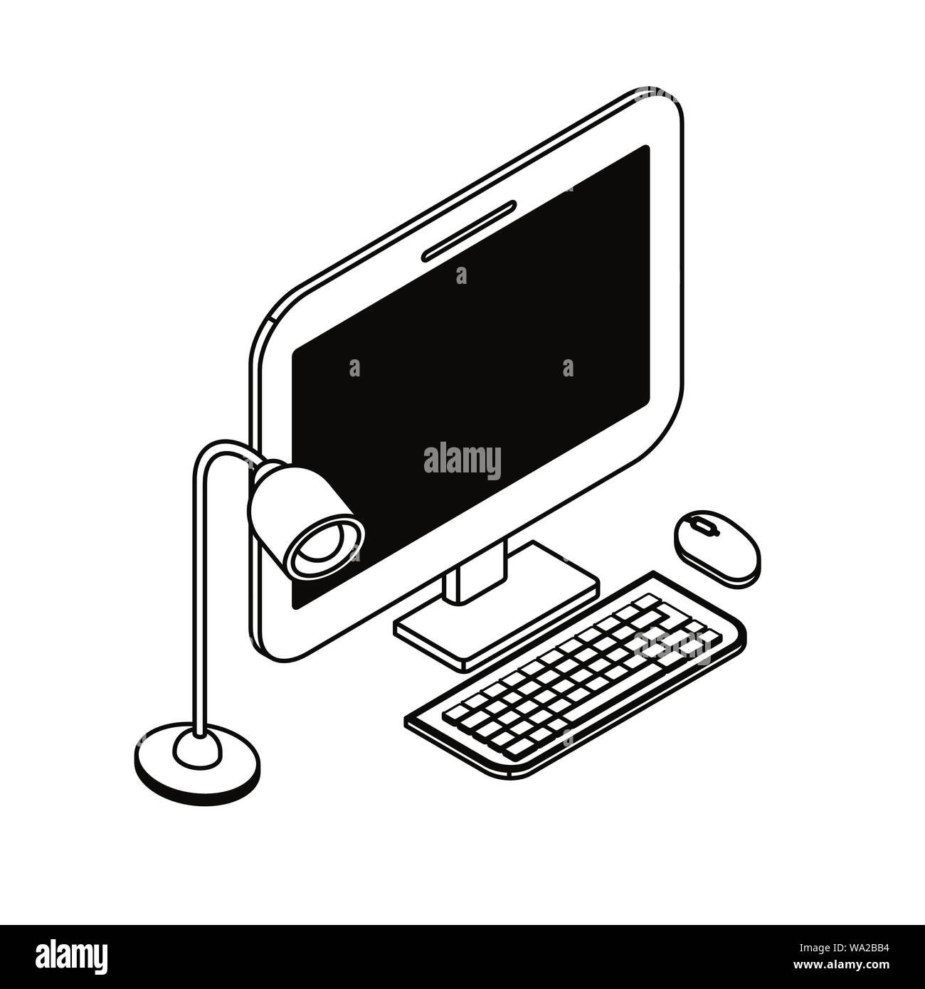 desktop computer screen with keyboard and mouse Stock Vector Image ...