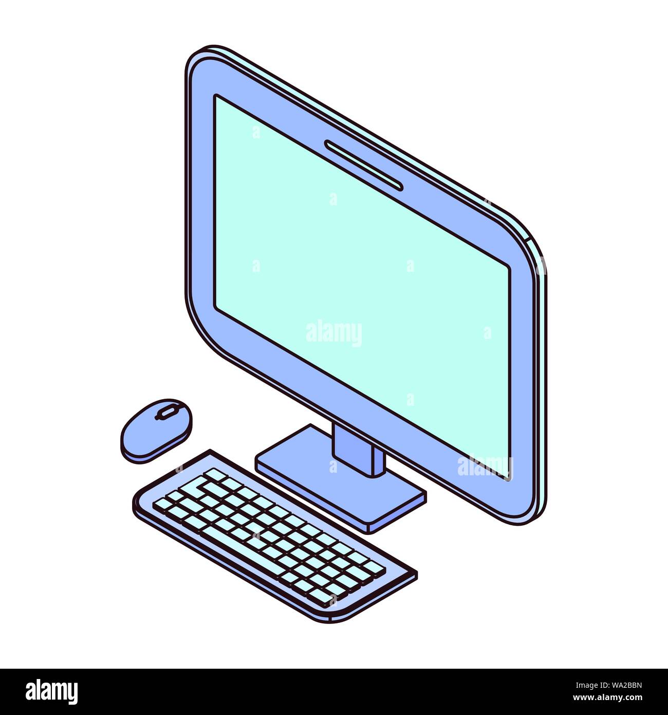 desktop computer screen with keyboard and mouse Stock Vector Image ...