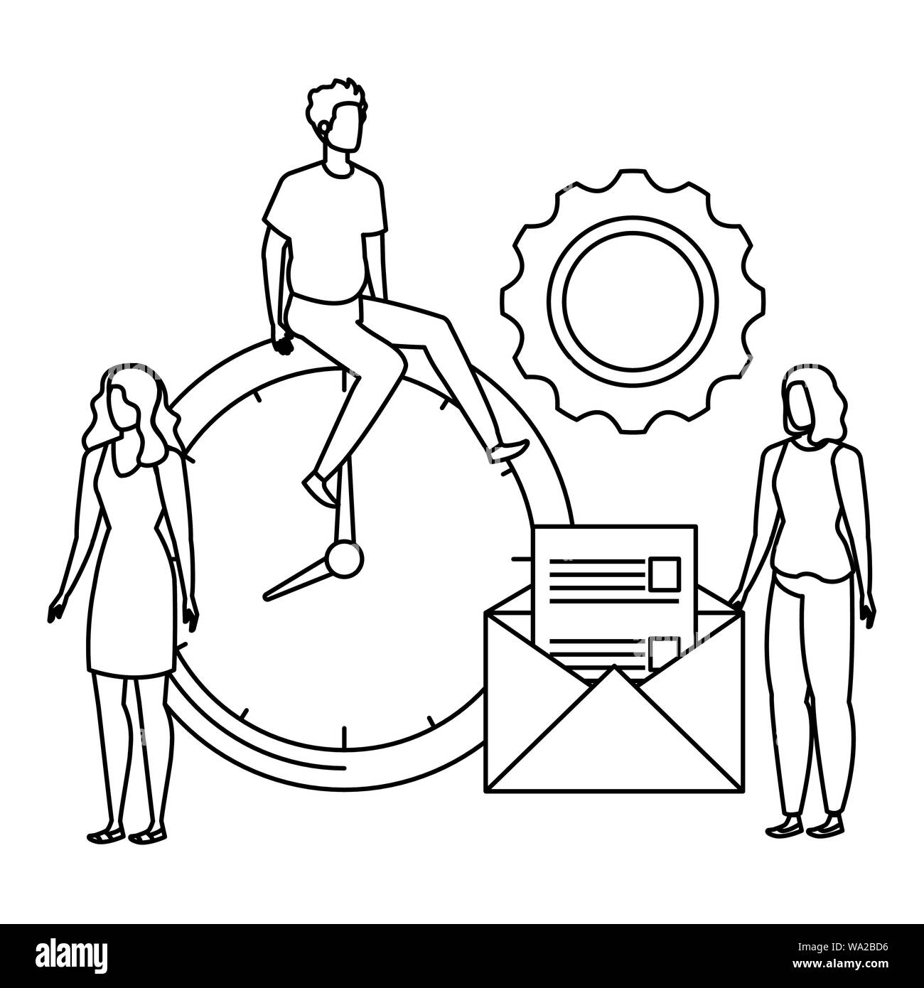 group of people with time clock characters Stock Vector Image & Art - Alamy