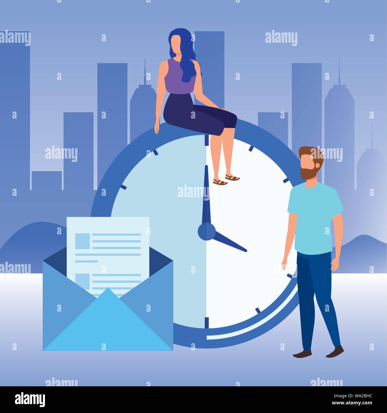 young couple with time clock characters Stock Vector Image & Art - Alamy