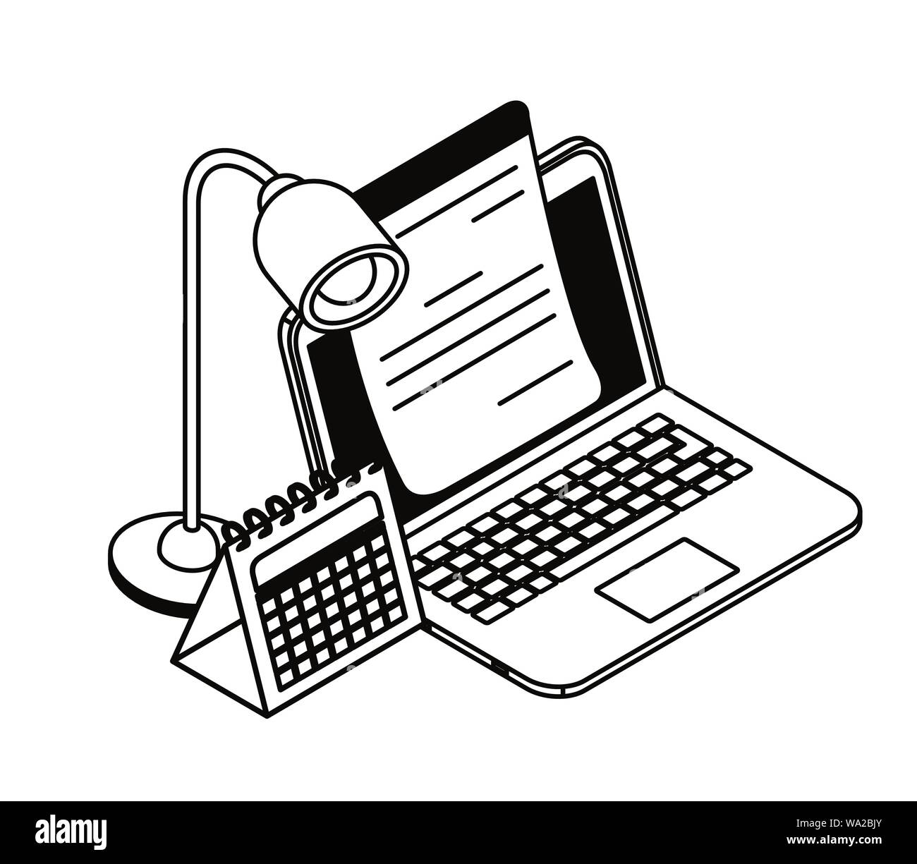 laptop with sheets of paper on white background Stock Vector Image ...