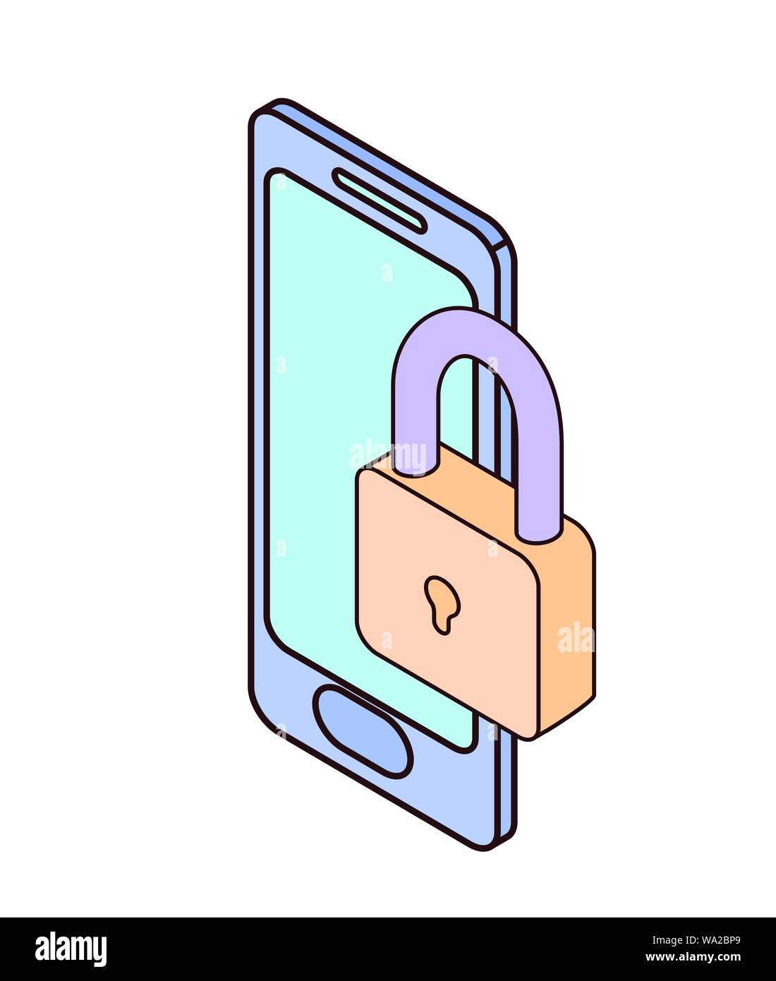 smartphone screen with security padlock on white background Stock ...