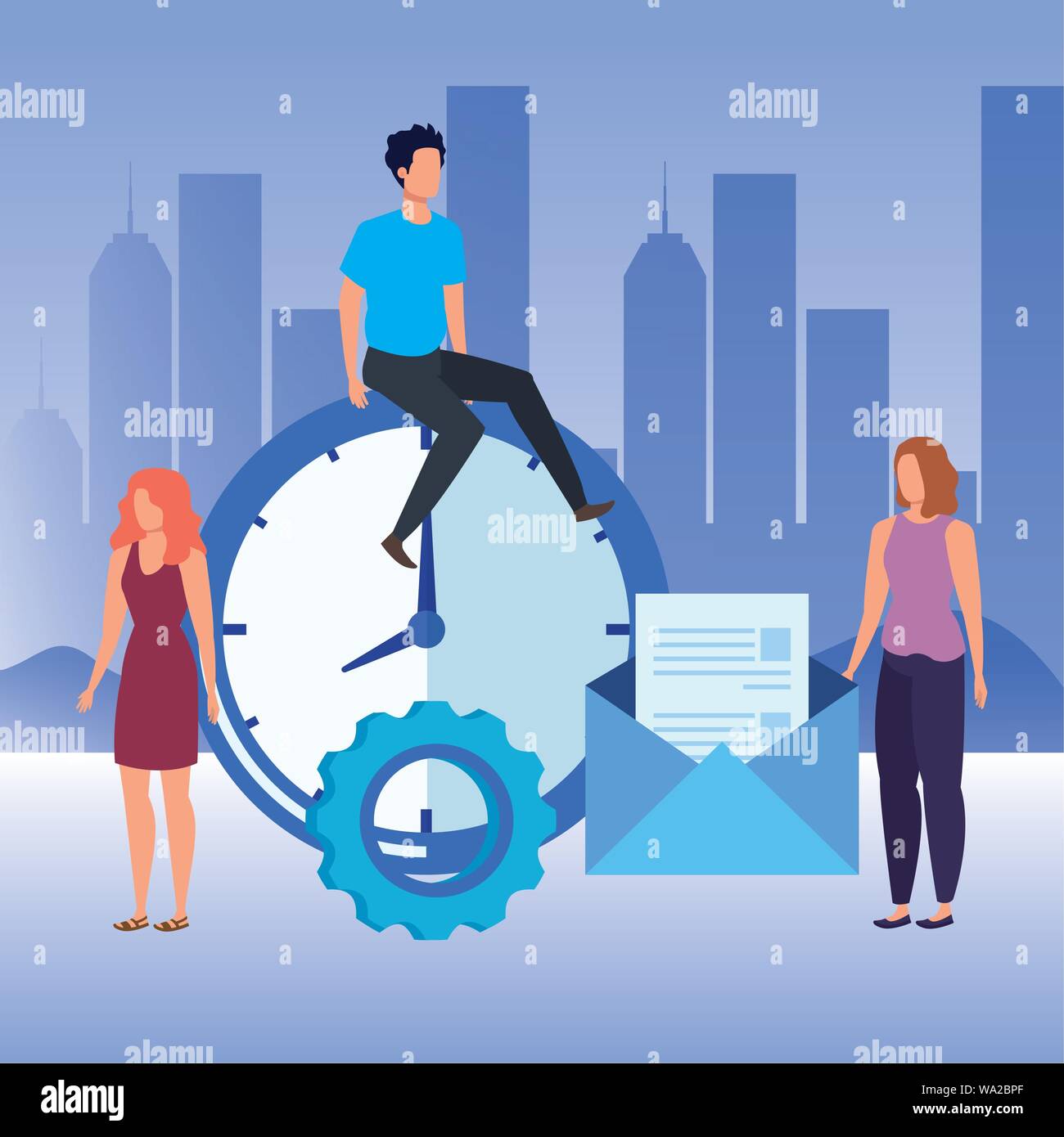 group of people with time clock characters Stock Vector Image & Art - Alamy