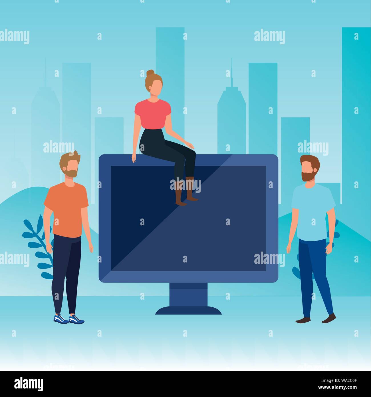 group of people with desktop characters Stock Vector Image & Art - Alamy