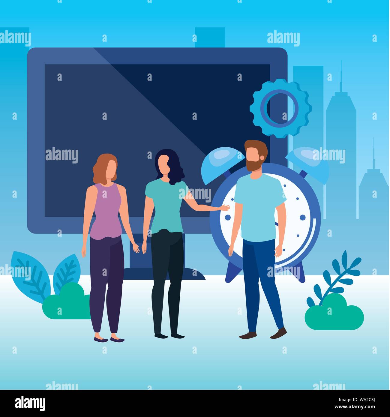 group of people with desktop characters Stock Vector Image & Art - Alamy