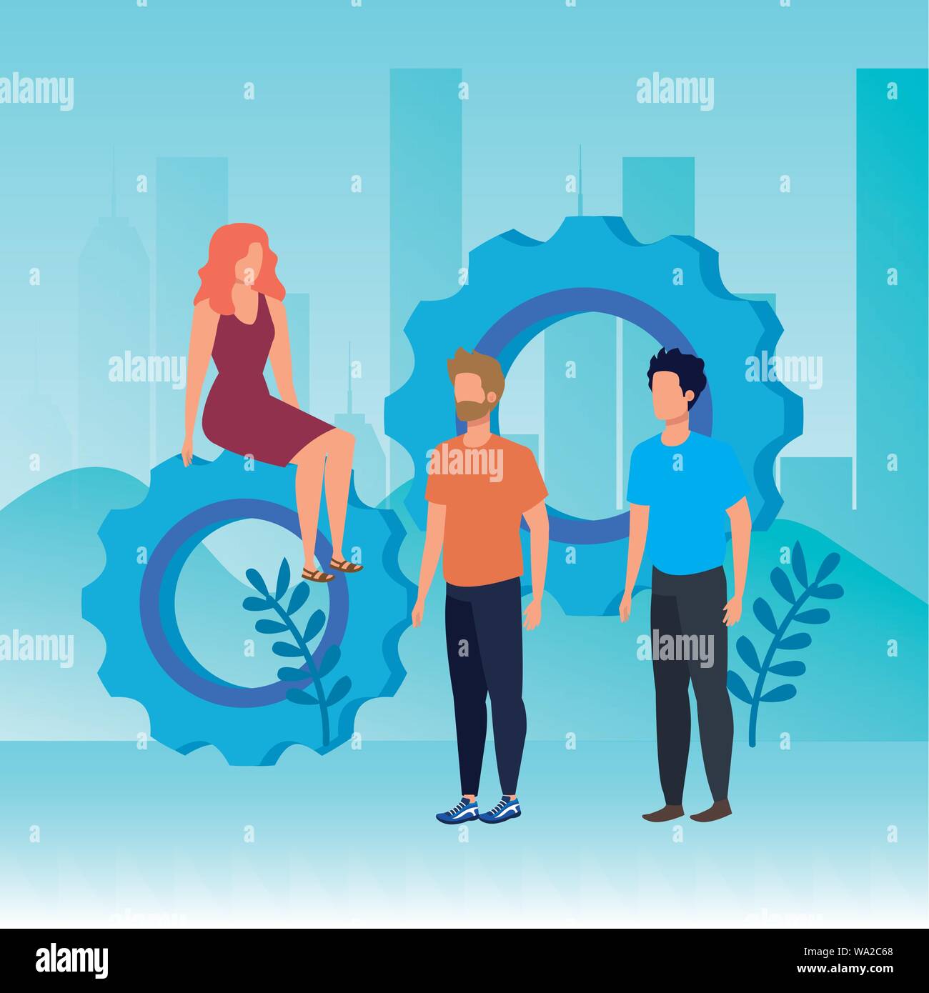 group of people with gears characters Stock Vector Image & Art - Alamy