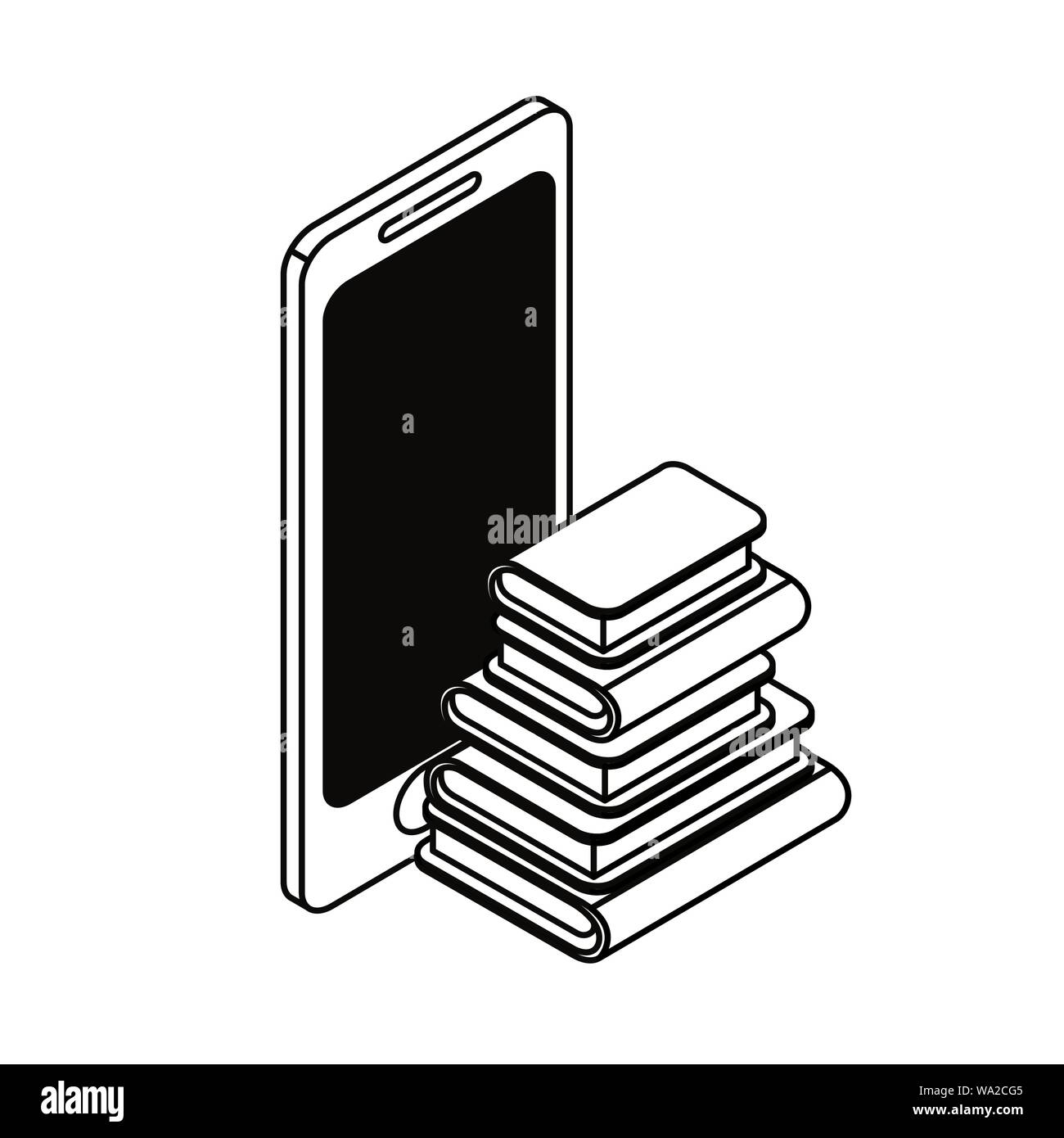 smartphone screen with stack books white background Stock Vector Image ...
