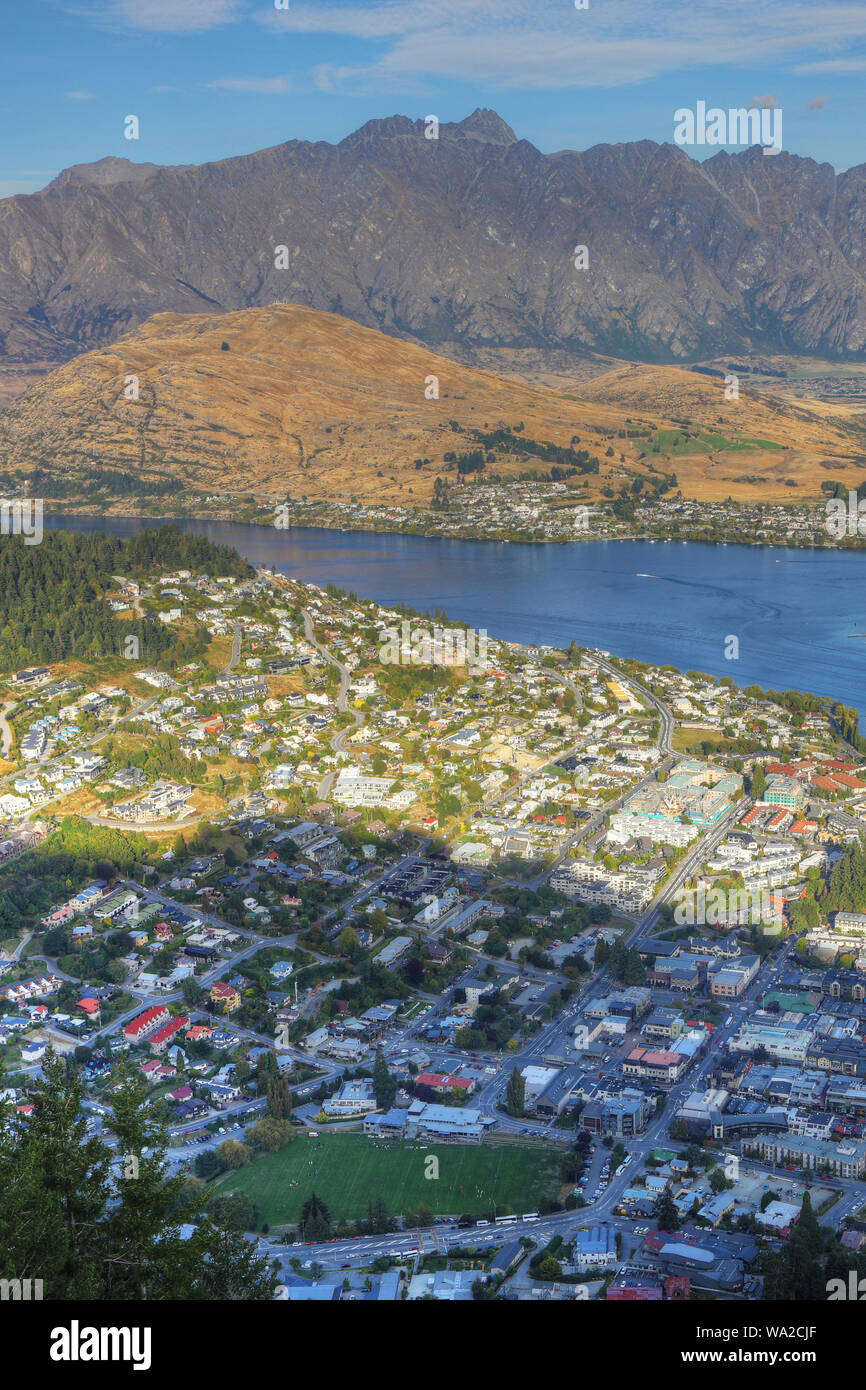 A Vertical aerial scene of Queenstown, New Zealand Stock Photo - Alamy