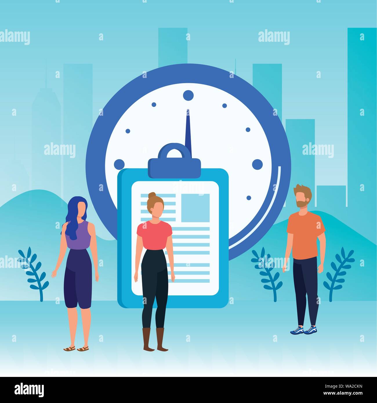 group of people with time clock characters Stock Vector Image & Art - Alamy