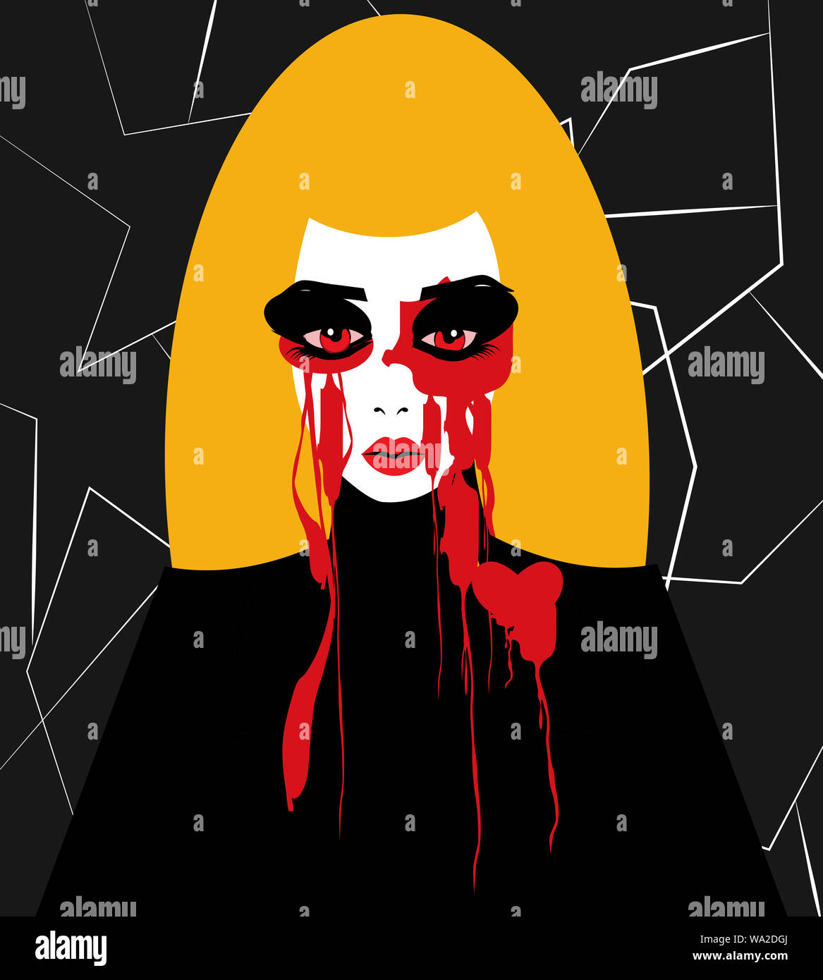 illustration of a blonde woman crying with blood tears Stock Photo - Alamy