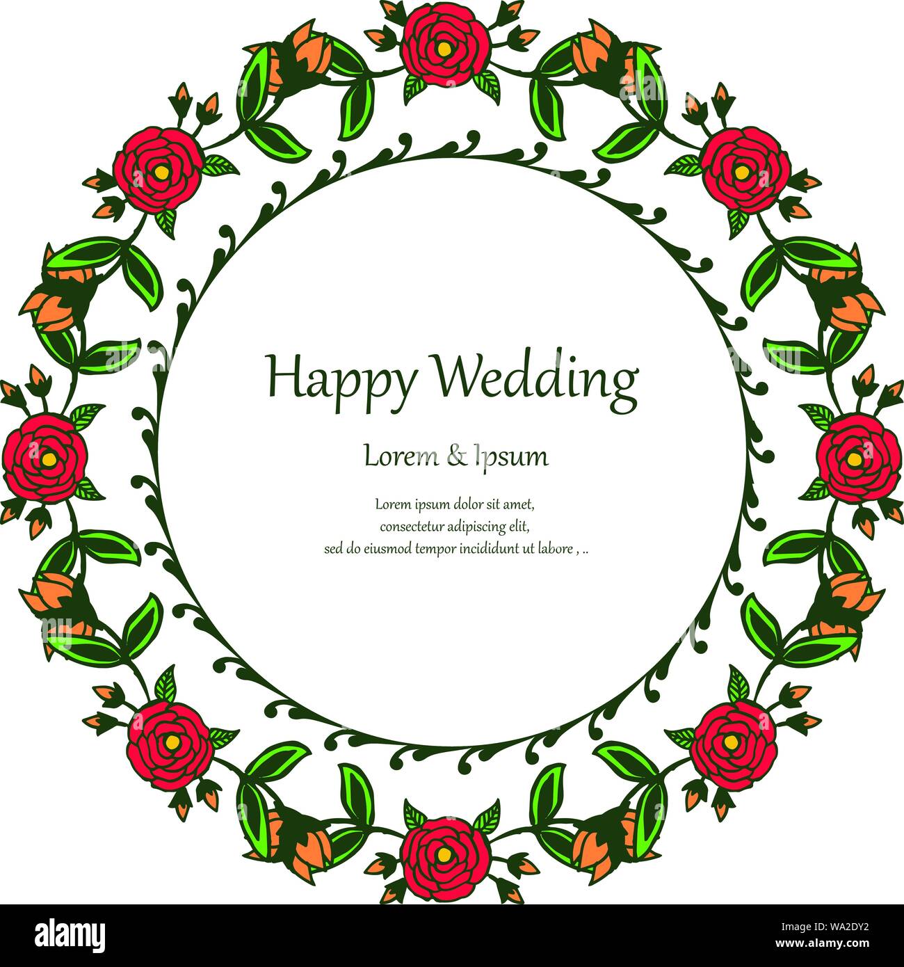 Texture ornament of card happy wedding, colorful wreath frame, isolated ...