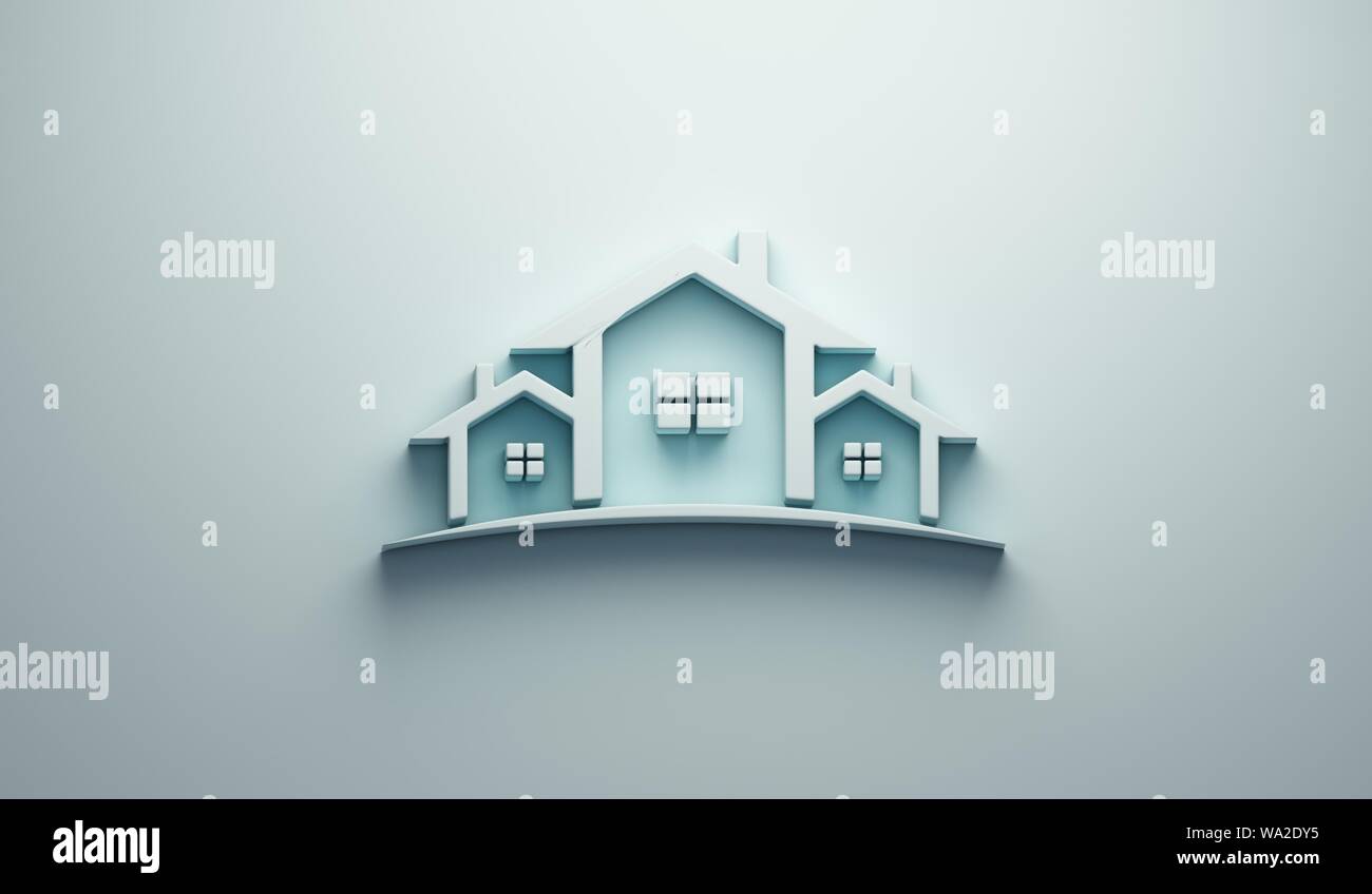 Real Estate Houses Light Blue Logo Design. 3D Rendering Illustration ...