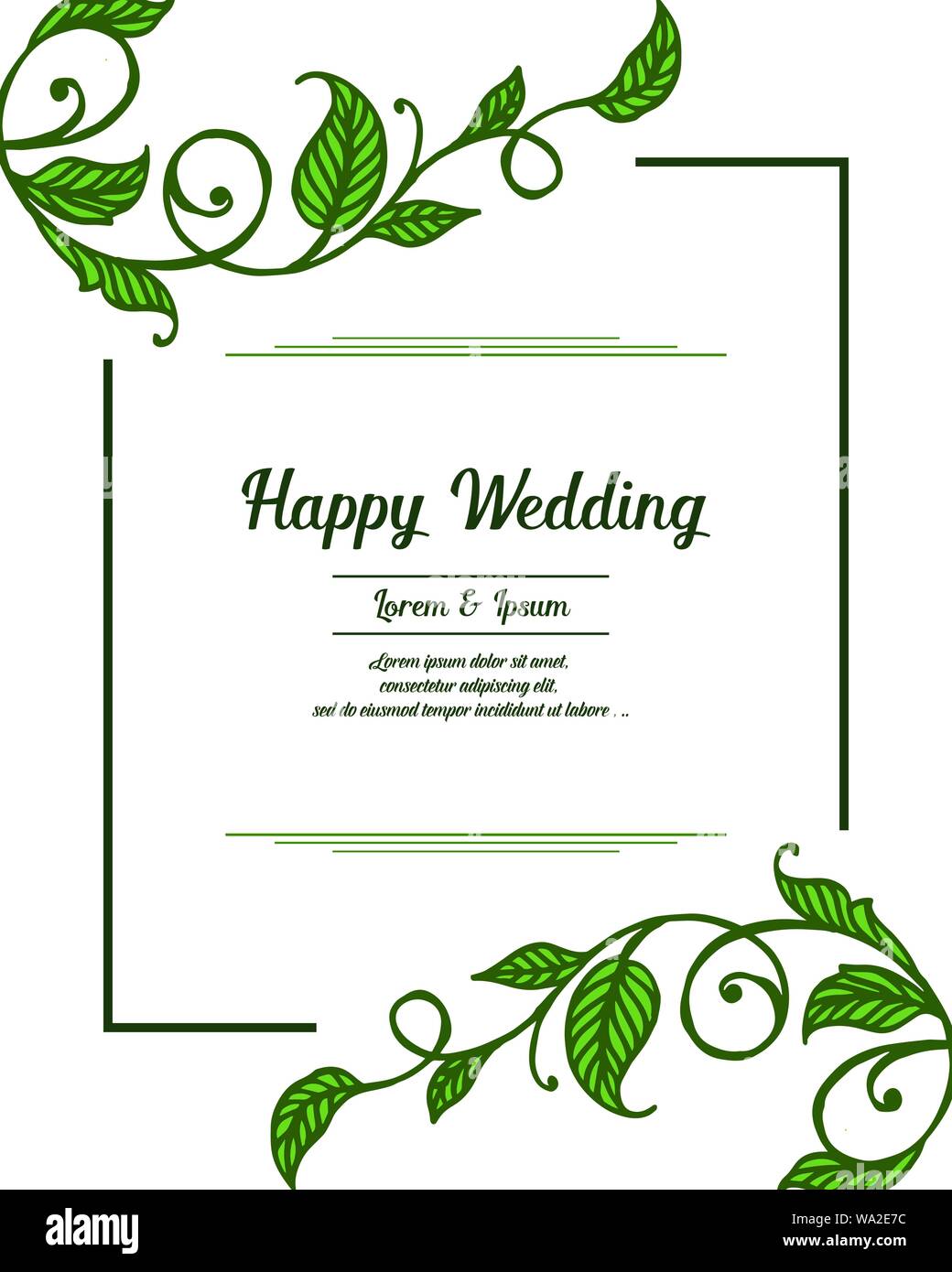 Decoration wallpaper of card happy wedding, design branches leaves and ...
