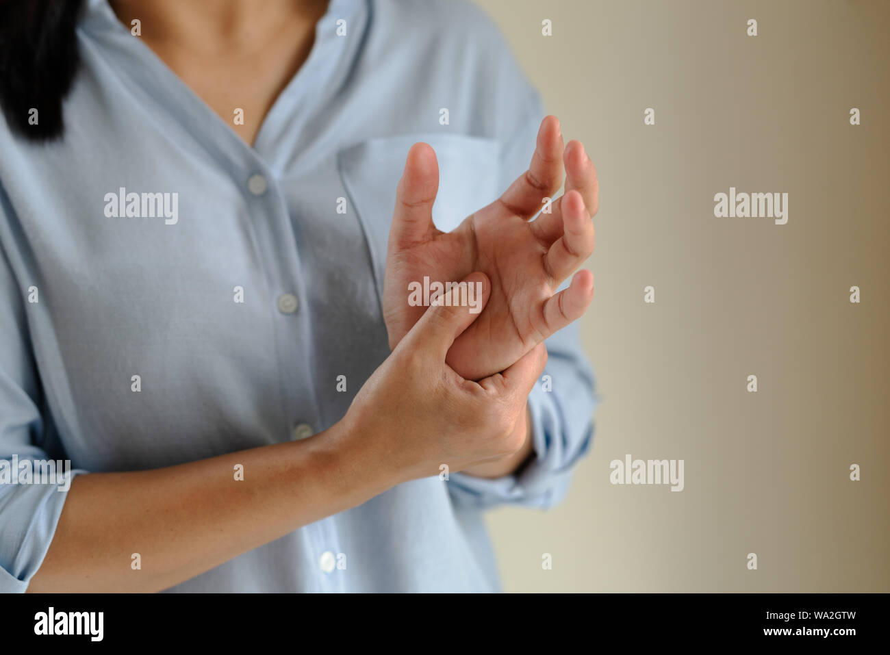 woman wrist arm pain long working. office syndrome healthcare and ...