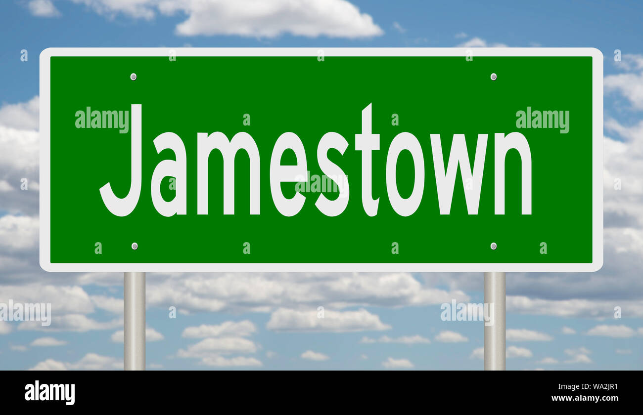 Rendering of a green highway sign for Jamestown Stock Photo - Alamy