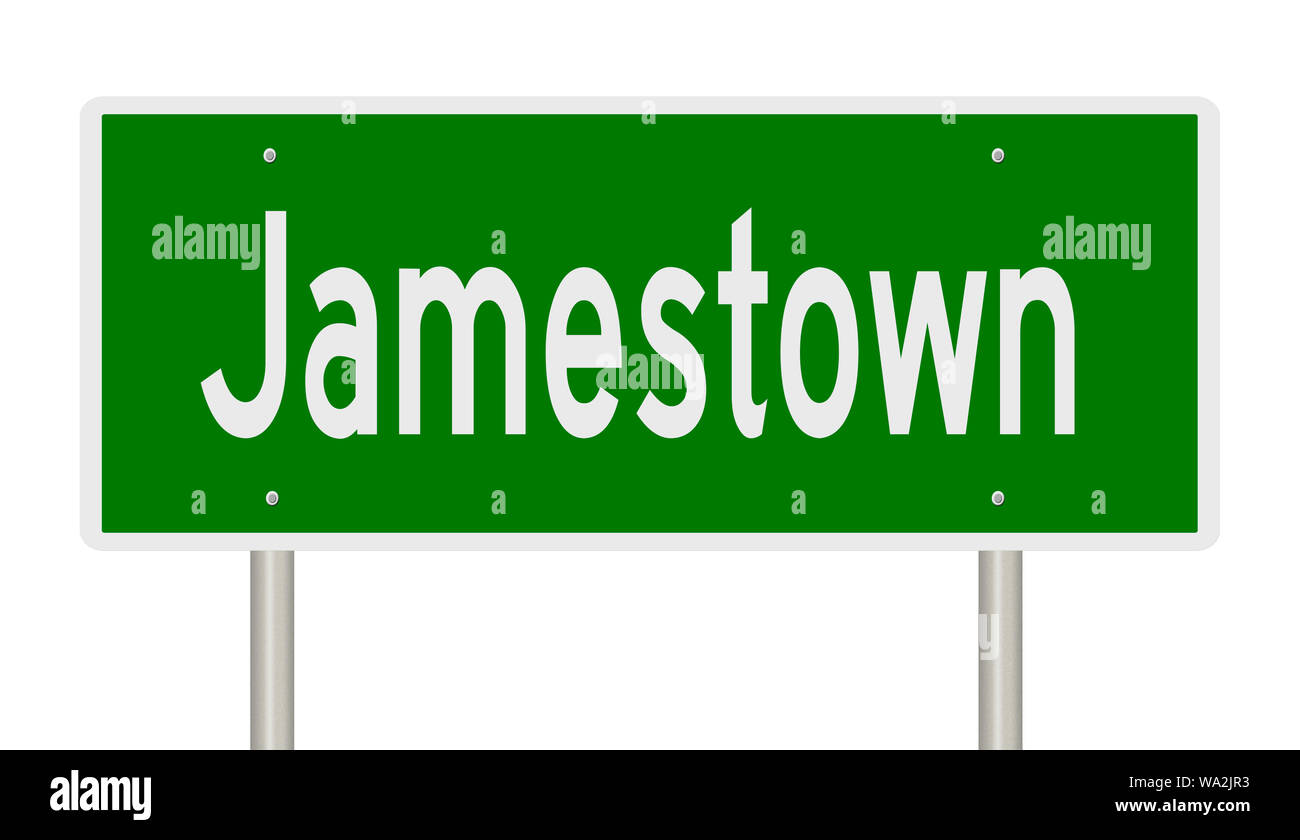Rendering of a green highway sign for Jamestown Stock Photo - Alamy