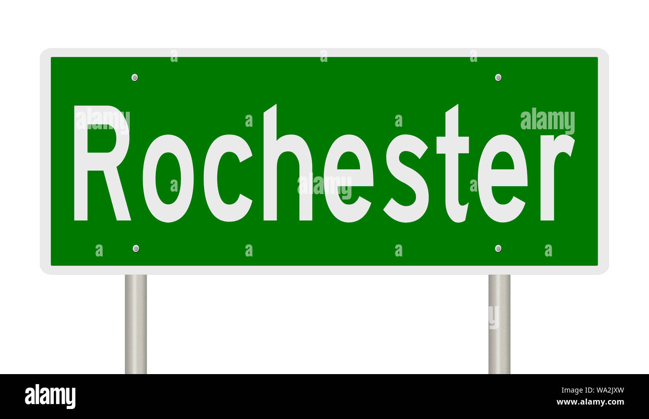 Rendering of a green highway sign for Rochester Stock Photo - Alamy