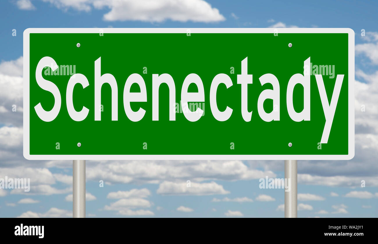 Rendering of a green highway sign for Schenectady New York Stock Photo ...