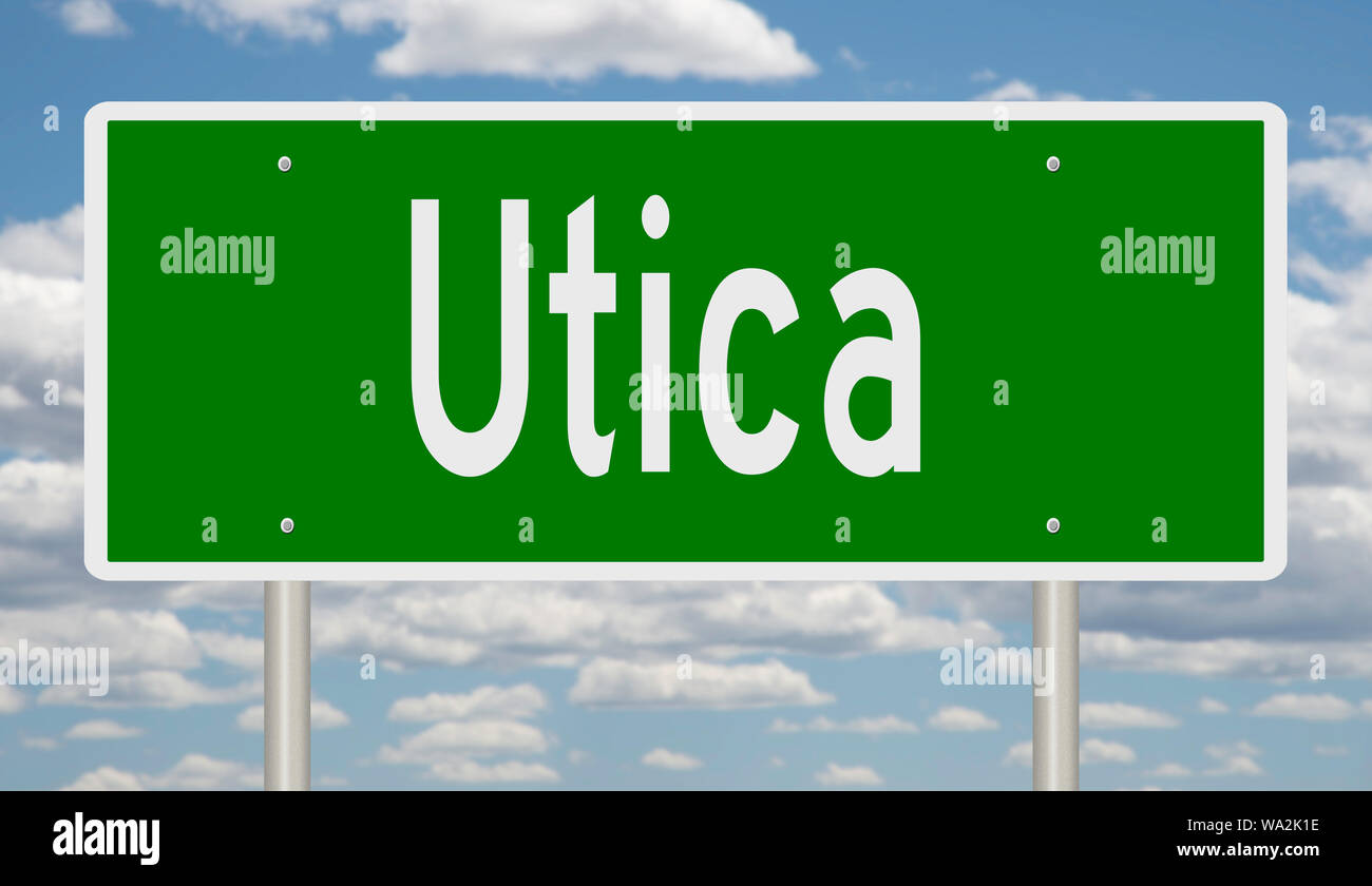 Rendering of a green highway sign for Utica New York Stock Photo - Alamy