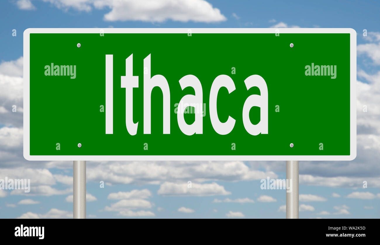 Rendering of a green highway sign for Ithaca New York Stock Photo - Alamy
