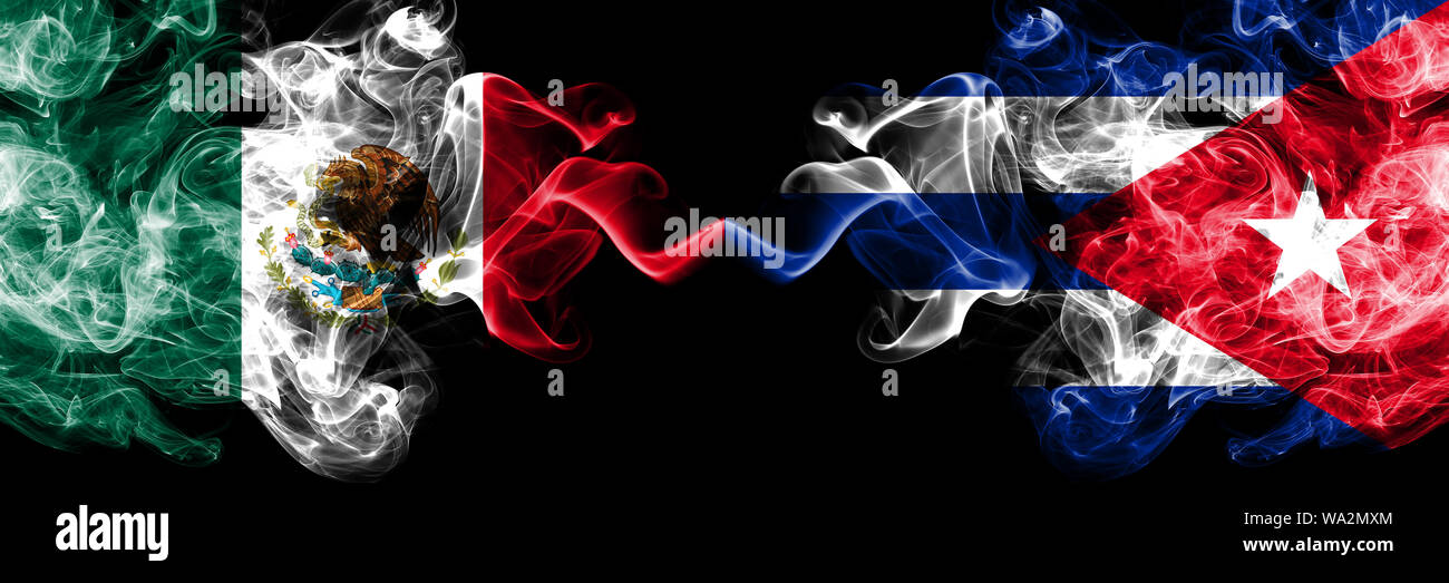 Mexico vs Cuba, Cuban smoky mystic flags placed side by side. Thick ...