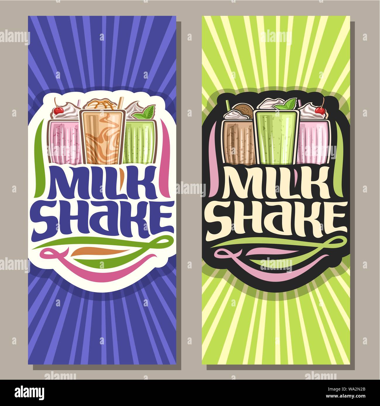 Vector banners for Milk Shake, 3 assorted cocktails with soft serve ice ...