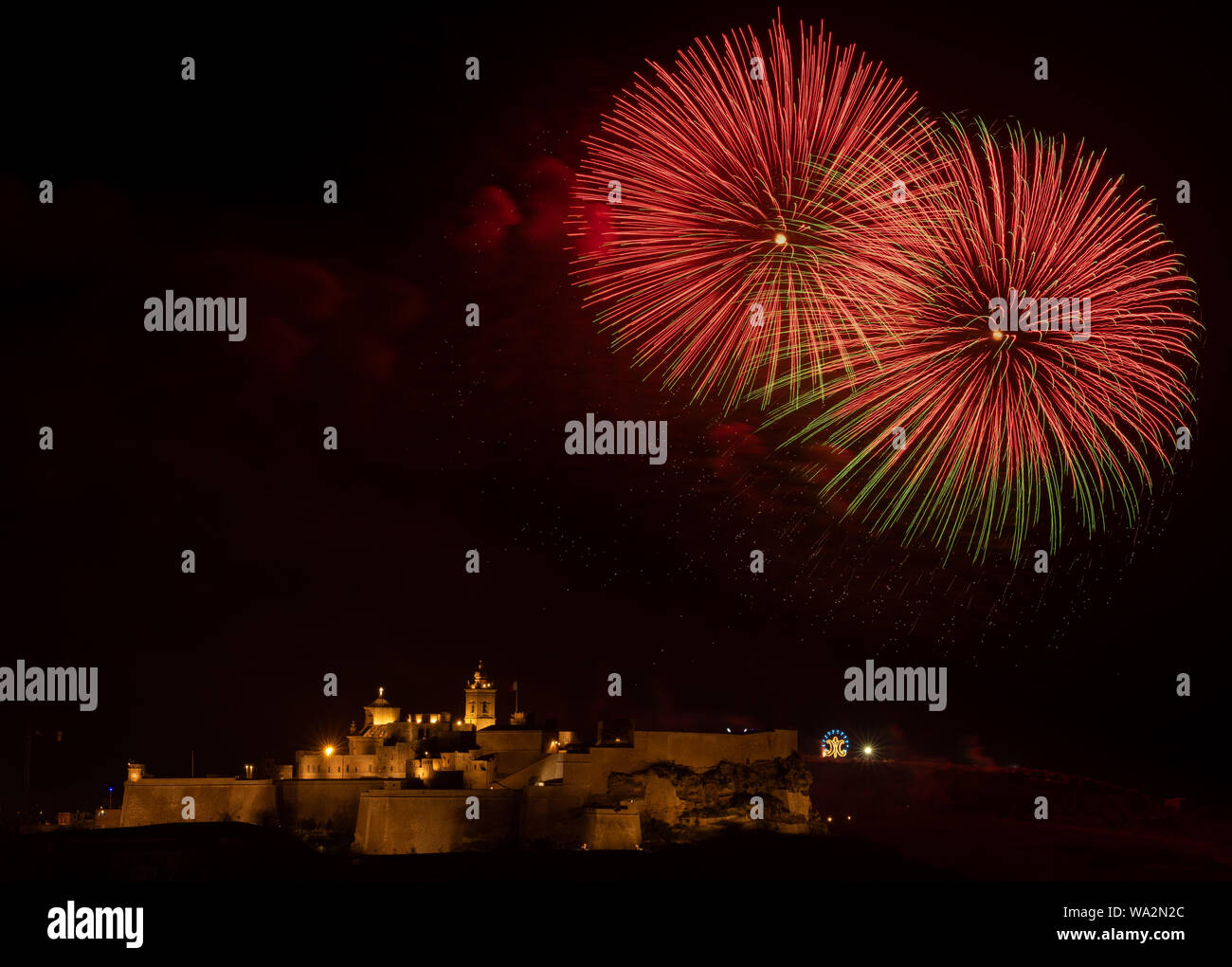 Santa Marija Festa Fireworks over the Citadella in Victoria, Gozo Stock ...