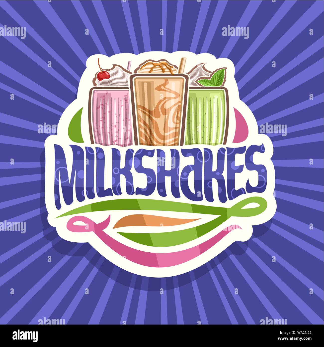 Vector logo for Milkshakes, 3 assorted dairy cocktails with soft serve ...