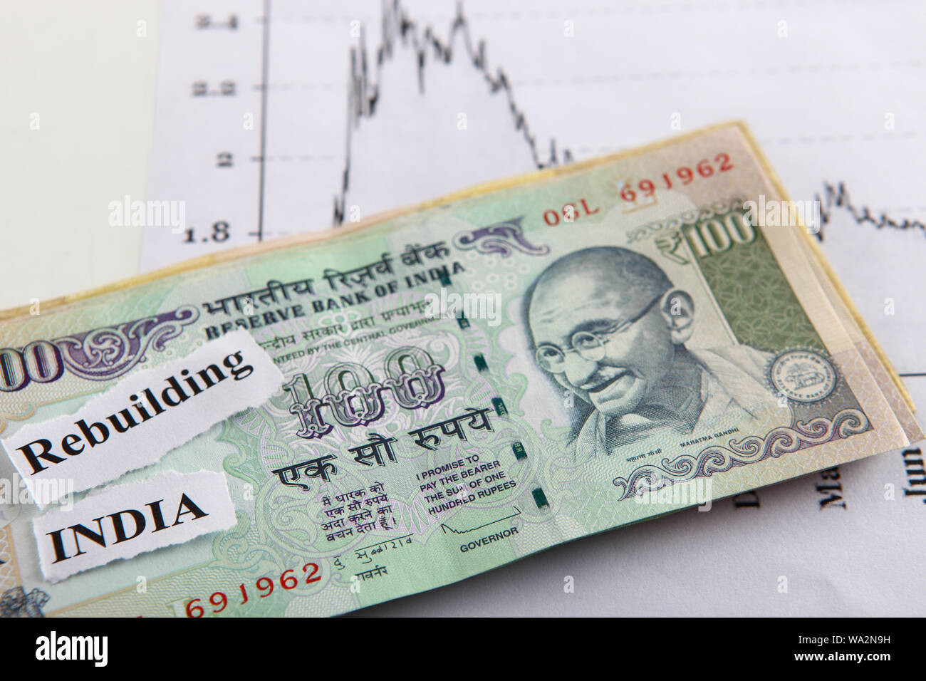 Indian paper currency with labels Rebuilding India Stock Photo - Alamy