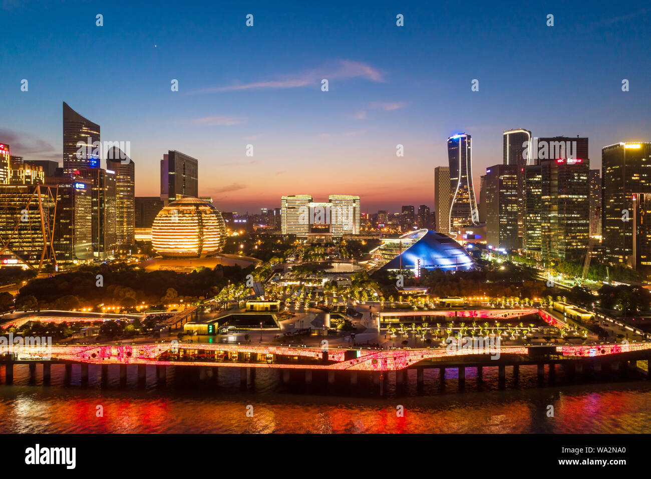 Hangzhou qianjiang new city at night Stock Photo - Alamy