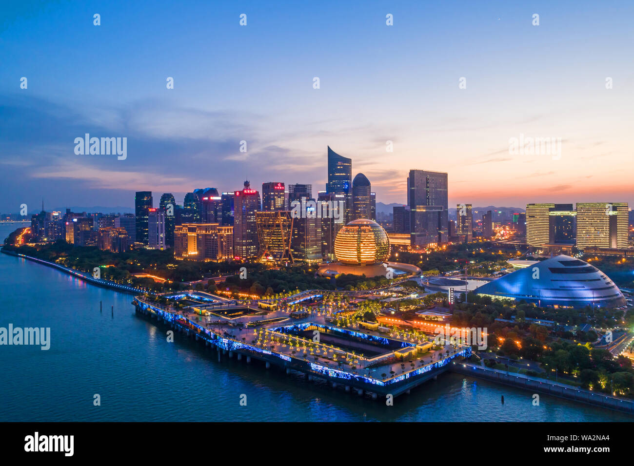 Hangzhou qianjiang new city at night Stock Photo - Alamy