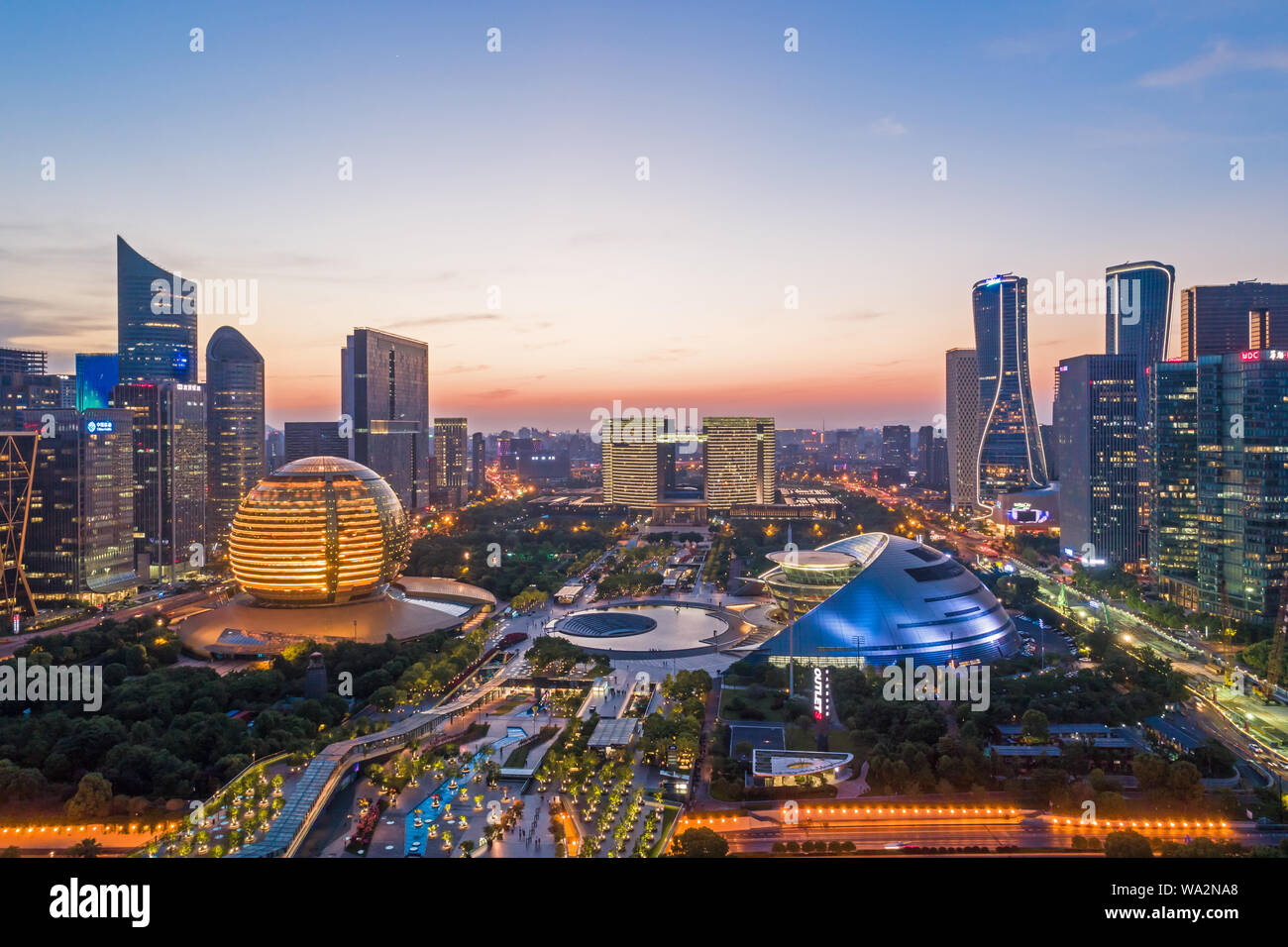 Hangzhou qianjiang new city at night Stock Photo - Alamy