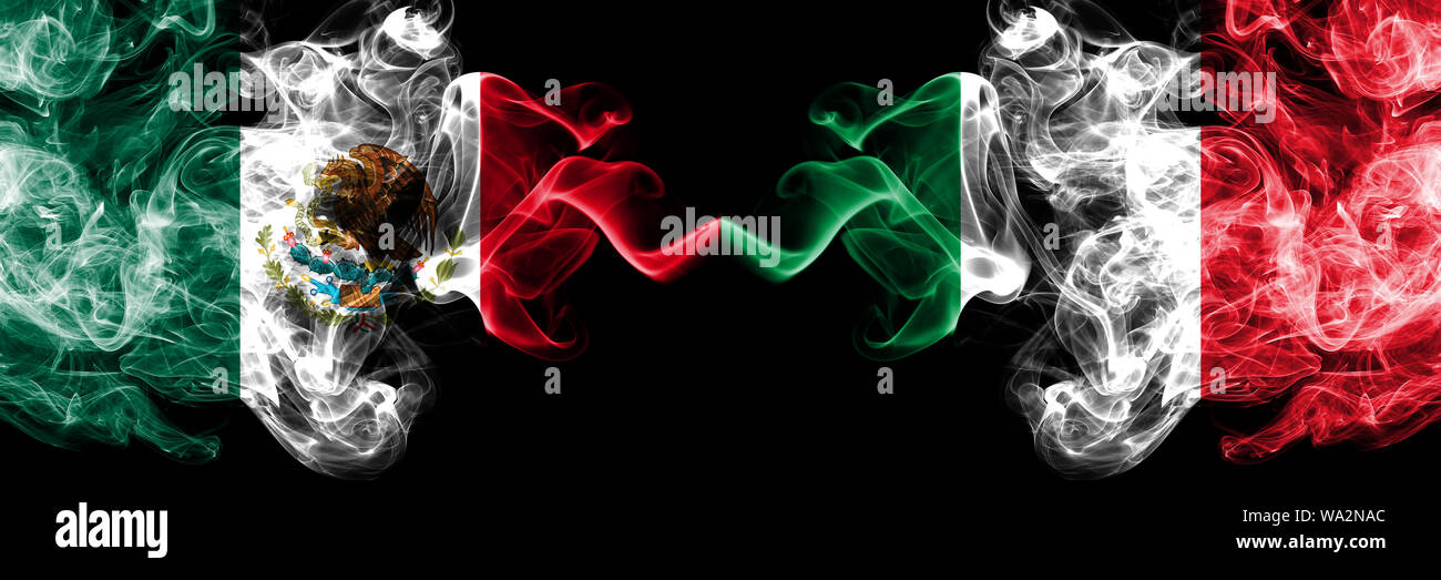 Mexico vs Italy, Italian smoky mystic flags placed side by side. Thick ...
