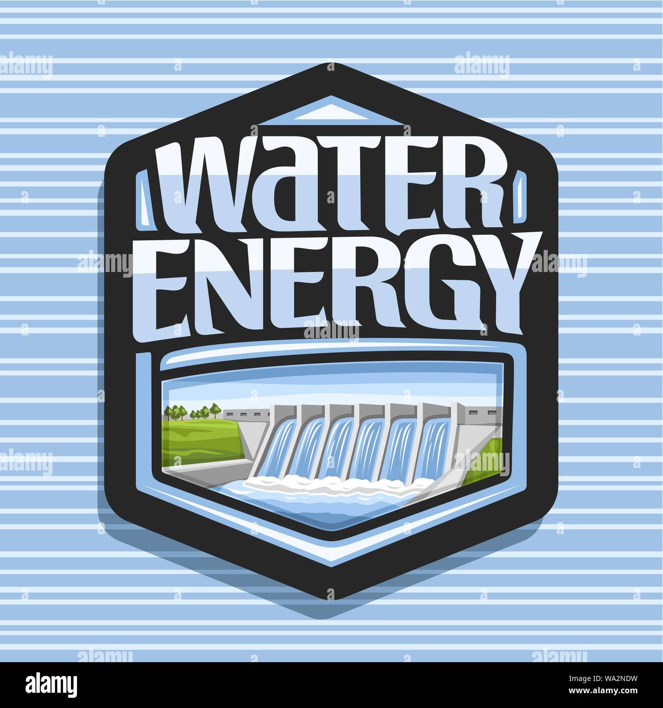 Vector logo for Water Energy, dark hexagonal sticker with mini ...
