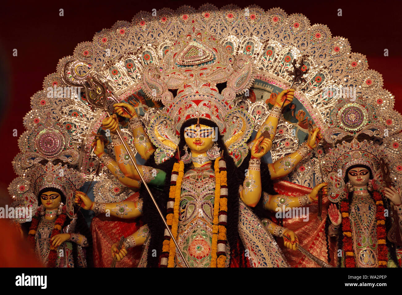 Statue of Goddess Durga in a temple, Kolkata, West Bengal, India Stock ...