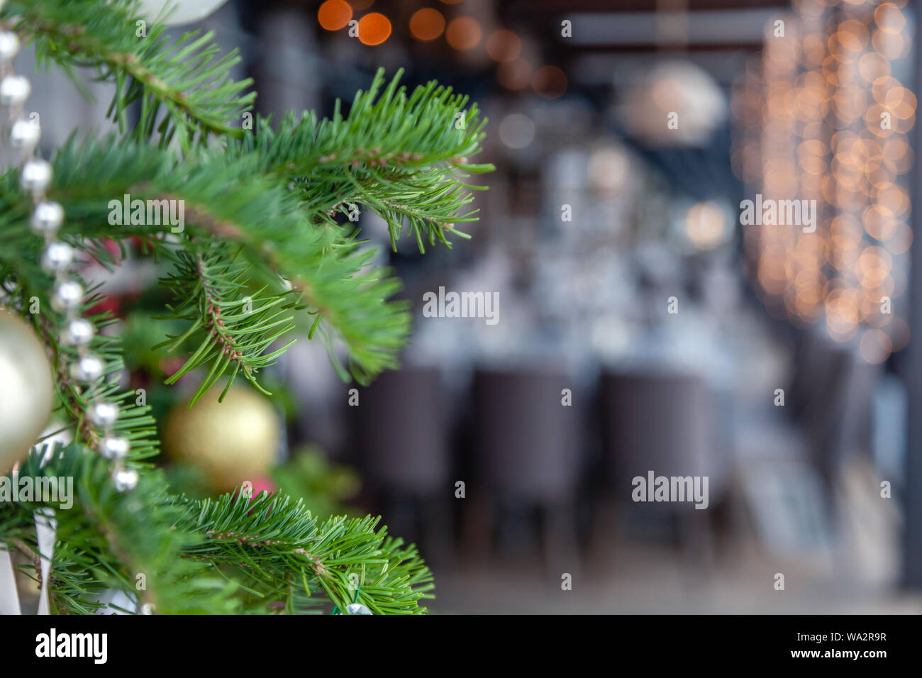 Christmas interior veranda modern restaurant setting, serving banquet ...